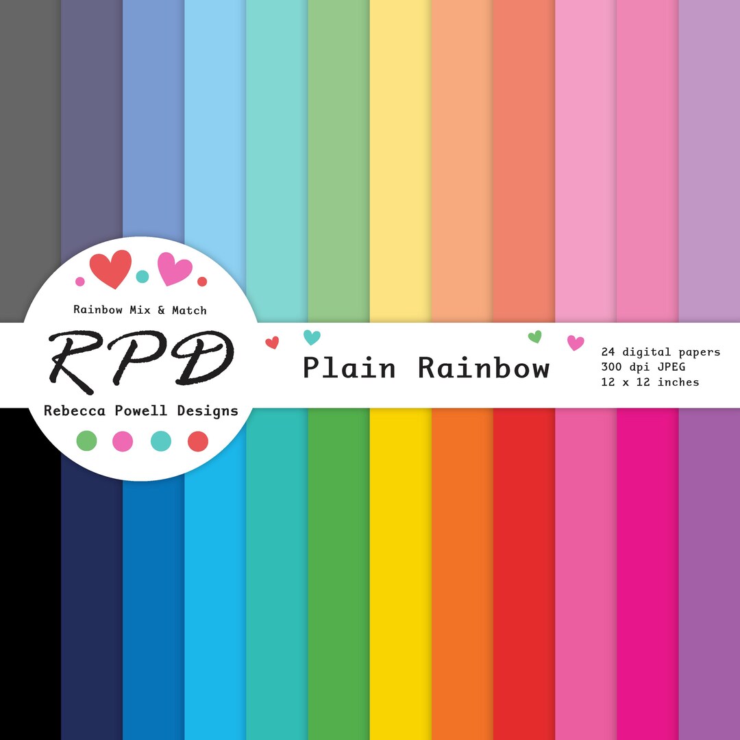 Plain Solid Rainbow Colours Digital Paper Pack, Seamless Scrapbook ...