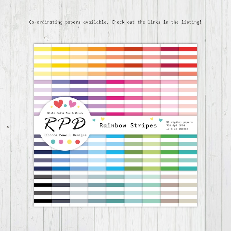 Stripes Pattern Seamless Digital Paper, Rainbow Colours & White ...
