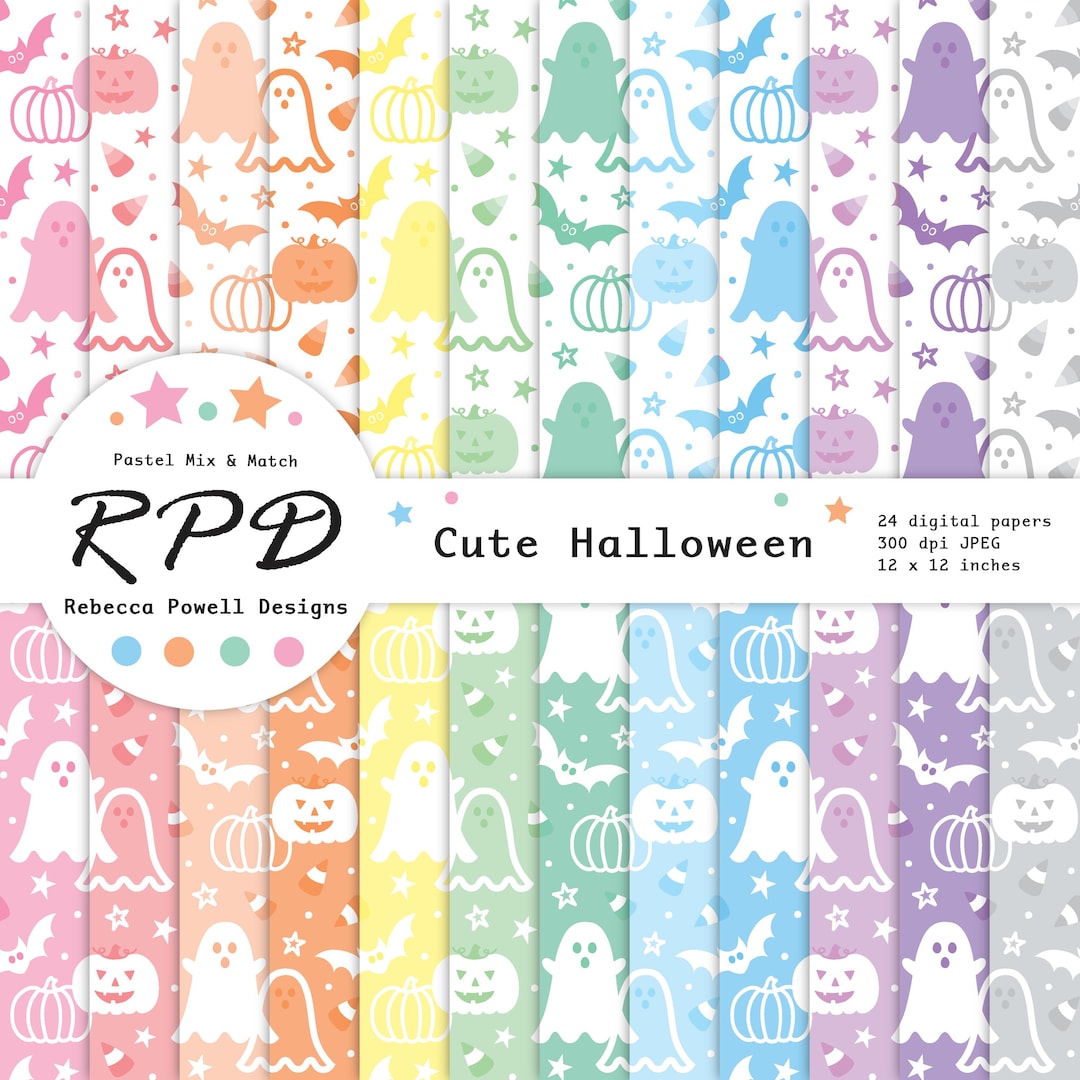 Halloween Paper Pack, Pastel Colours & White Seamless Patterns (instant ...