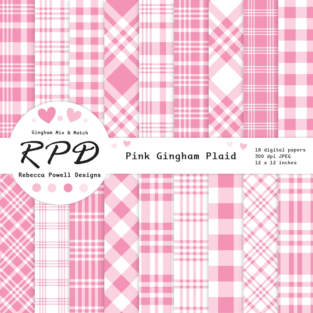 Pink Gingham Plaid Digital Paper: Seamless Scrapbook Patterns (digital ...