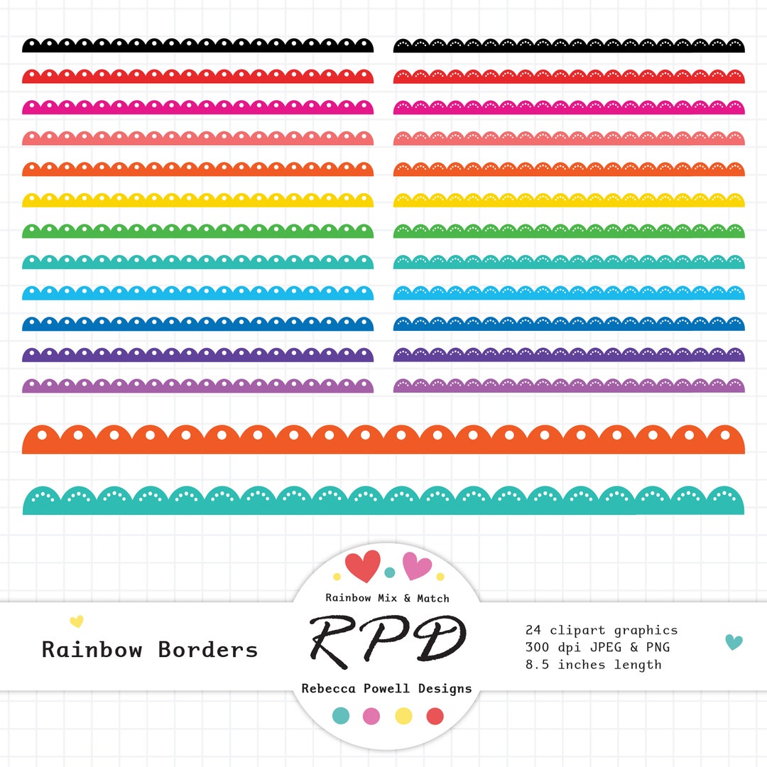 Vintage Scalloped Borders Digital Clip Art, Rainbow Colours ...