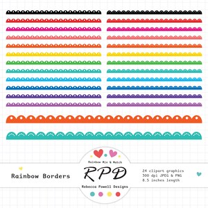Vintage Scalloped Borders Digital Clip Art, Rainbow Colours ...