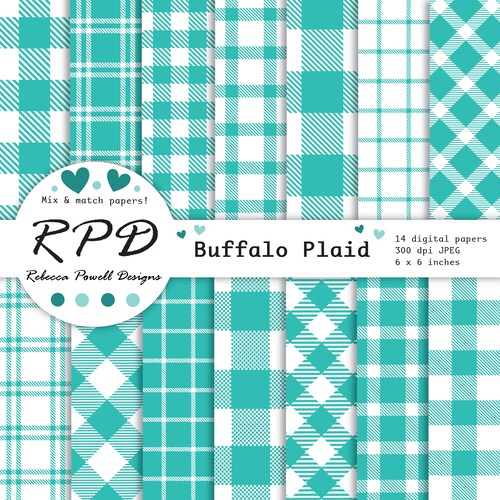 Turquoise Plaid Digital Paper Plaid Tartan Teal Buffalo - Etsy