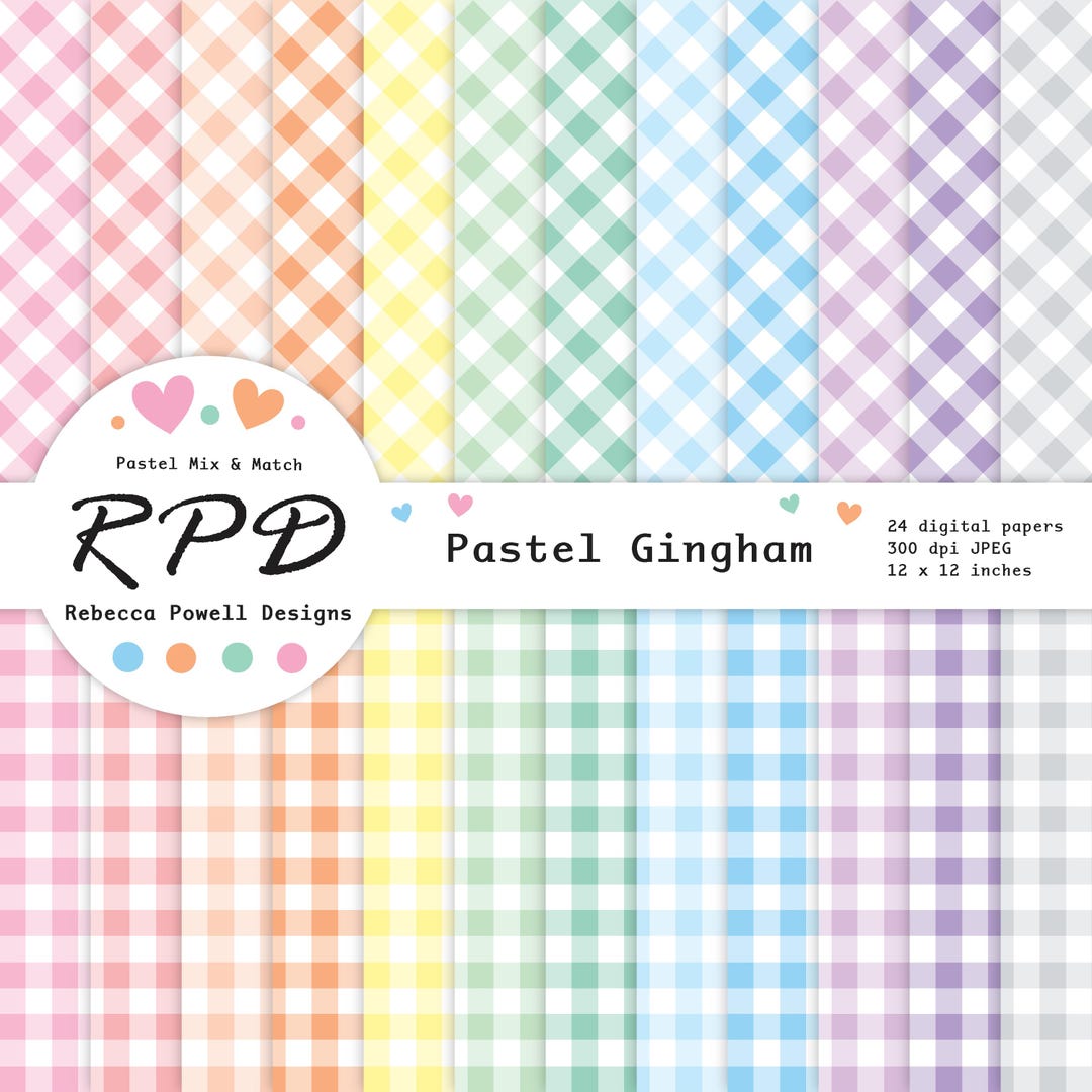 Gingham Pattern Seamless Digital Paper, Pastel Colours & White ...
