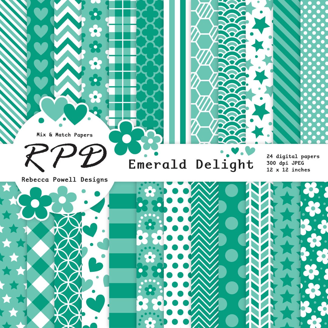 Emerald Green Colour Digital Paper Pack – Printable Seamless Patterns ...