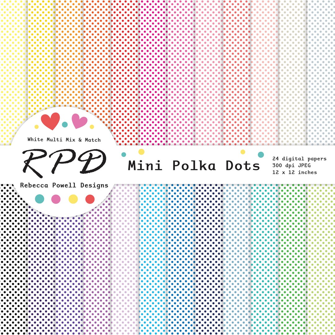 Mini Polka Dots Digital Paper Pack: Rainbow Seamless Pattern (12x12 ...