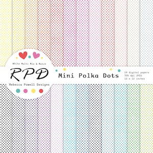 Mini Polka Dots Digital Paper Pack: Rainbow Seamless Pattern (12x12 ...