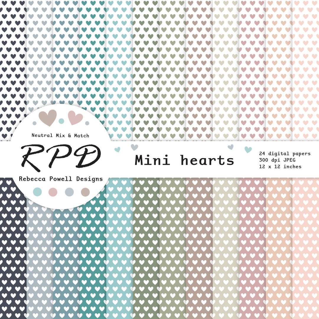 Mini Love Hearts Digital Paper Pack, Seamless Pattern, Neutral Colours ...
