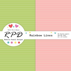 Lined Pattern Seamless Digital Notebook Paper, Rainbow Colours & White ...