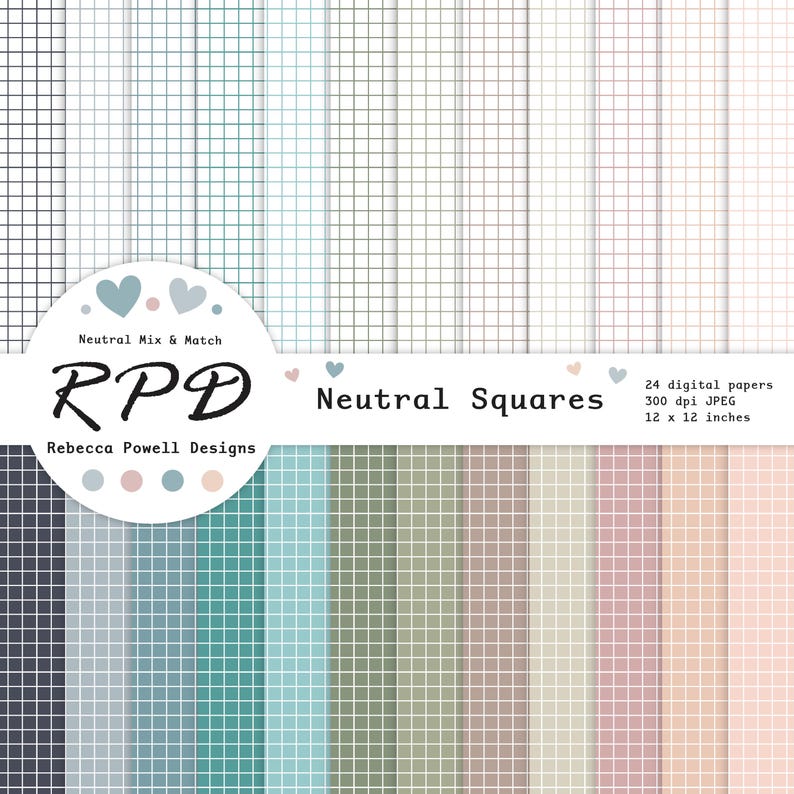 Grid Pattern Seamless Digital Paper Pack, Neutral Colours & White ...