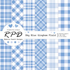 Light Blue & White Gingham Plaid Checks Digital Paper, Seamless ...