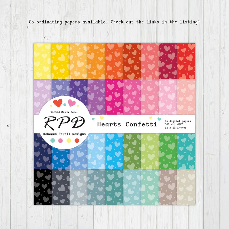 Hearts Confetti Pattern: Rainbow Digital Paper Pack (commercial Use) - Etsy
