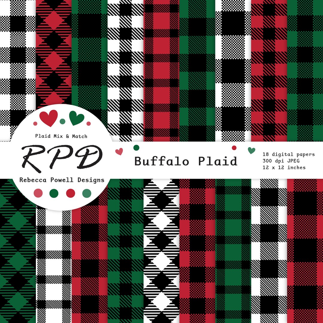 Buffalo Plaid Digital Paper Pack: Red, Green, Black, White (instant ...
