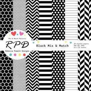 SALE Black and White Digital Paper Set, Seamless Patterns, Polka Dots ...