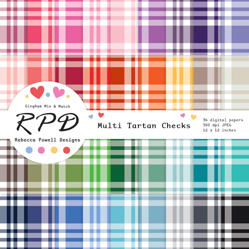 Rainbow Tartan Digital Paper Pack: Seamless Plaid Patterns (commercial ...