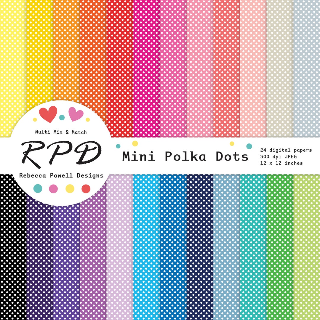 Mini Polka Dots Digital Paper Pack, Seamless Pattern, Rainbow Colours ...