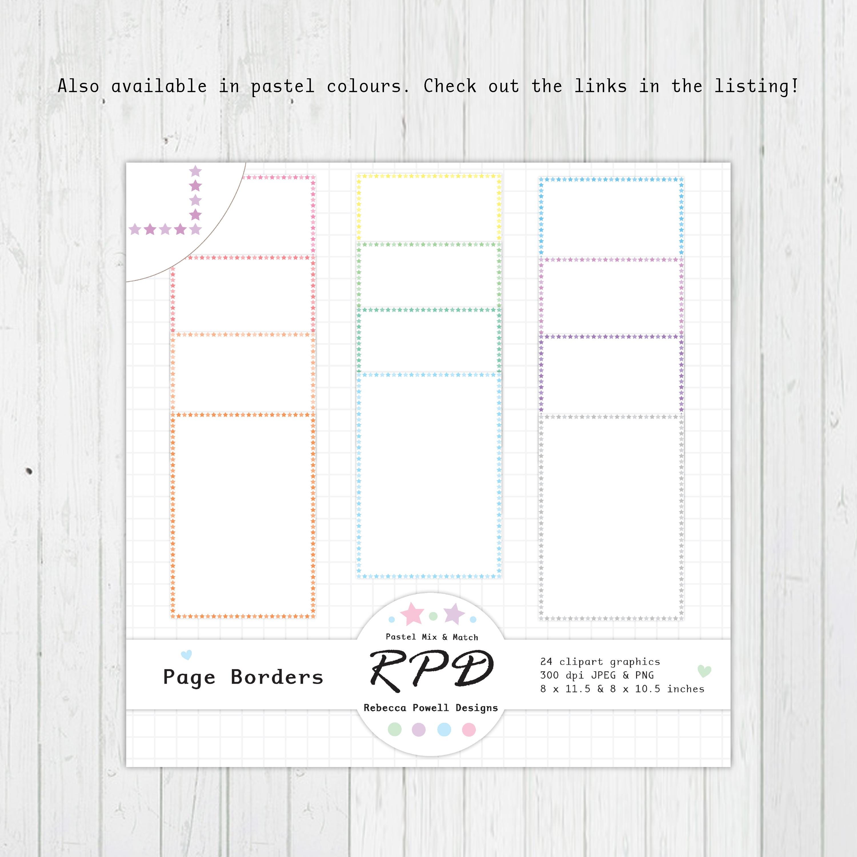 Stars Page Borders, Digital Clipart Set, Pastel Rainbow Colours, A4 ...
