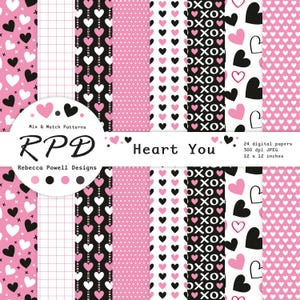 Cute Pink Love Hearts Seamless Patterns Digital Paper Pack, Printable ...