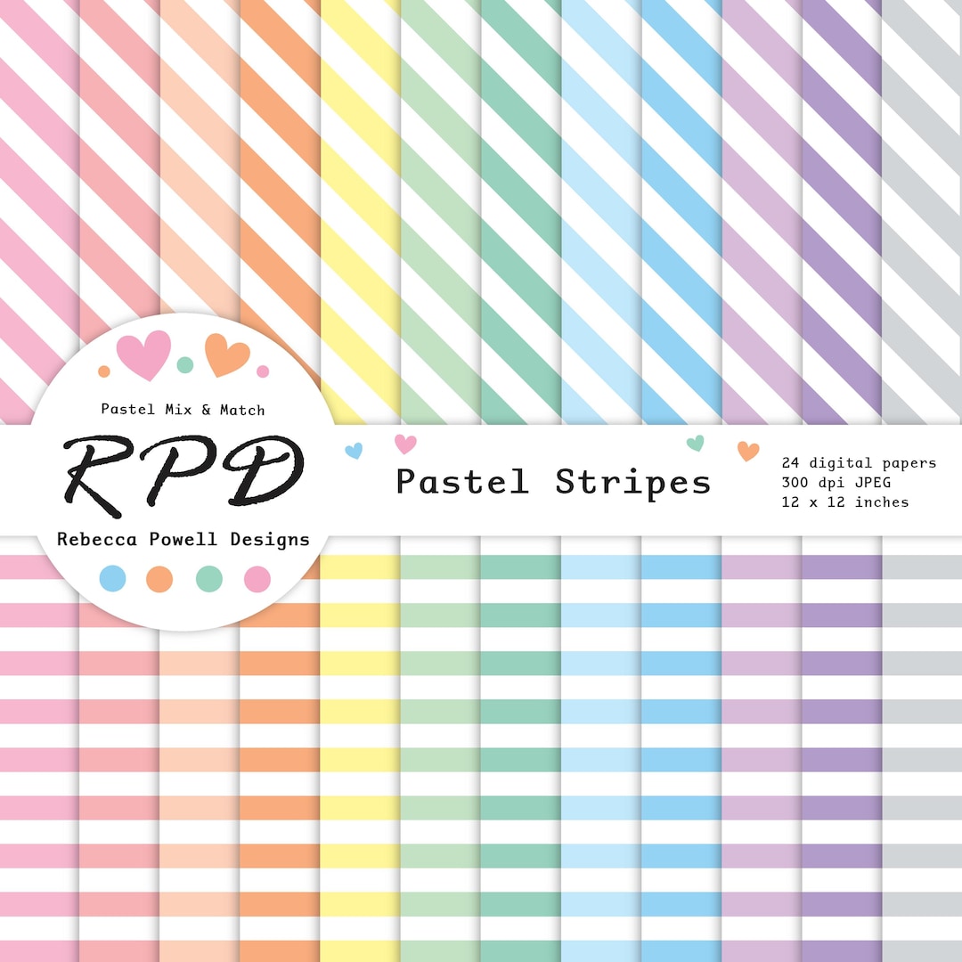 Horizontal & Diagonal Stripes Seamless Digital Paper, Printable ...