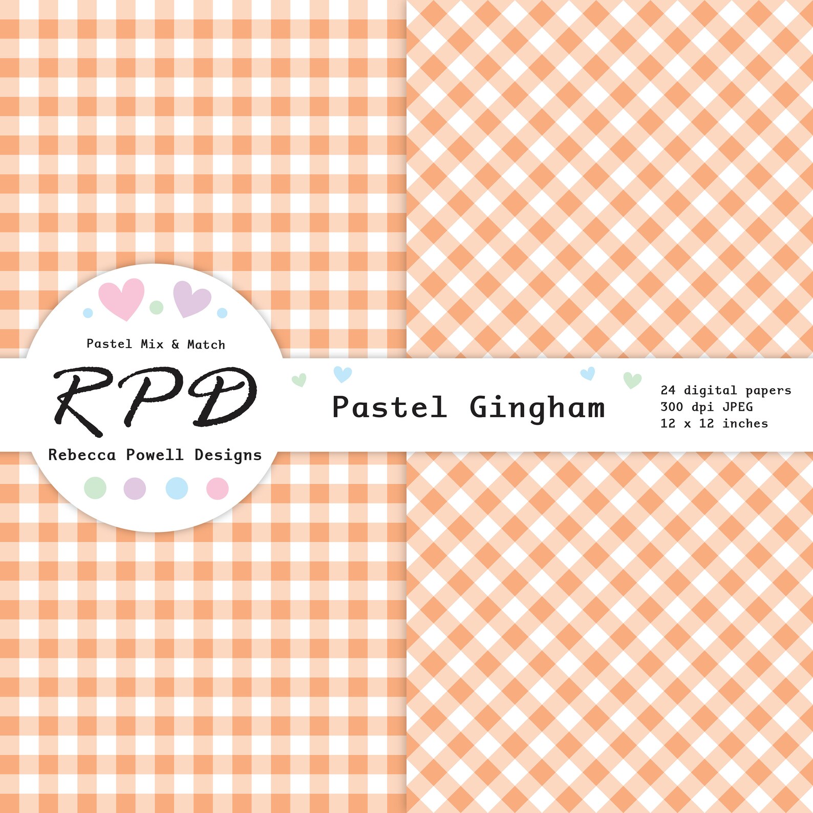 Gingham Pattern Seamless Digital Paper, Pastel Colours & White ...
