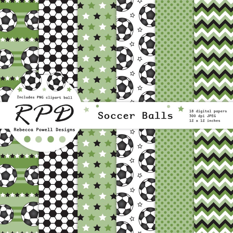 Soccer Digital Paper Pack: Green Seamless Football Patterns, PNG ...
