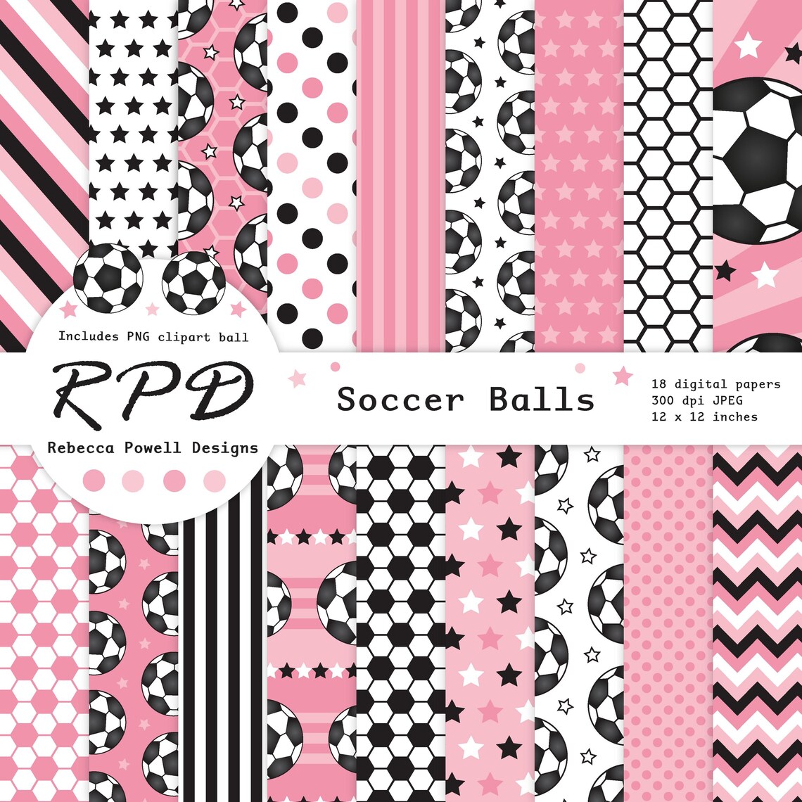 Pink Soccer Digital Paper Pack, Printable Seamless Football Patterns ...