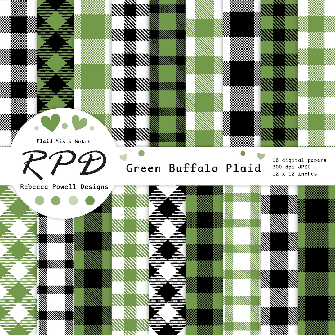 Green Buffalo Plaid Digital Paper Pack: Seamless Scrapbooking ...