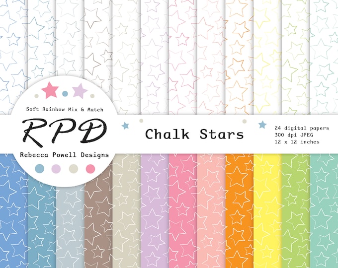 White Star Rainbow Confetti Digital Paper Bundle, Seamless Pattern ...