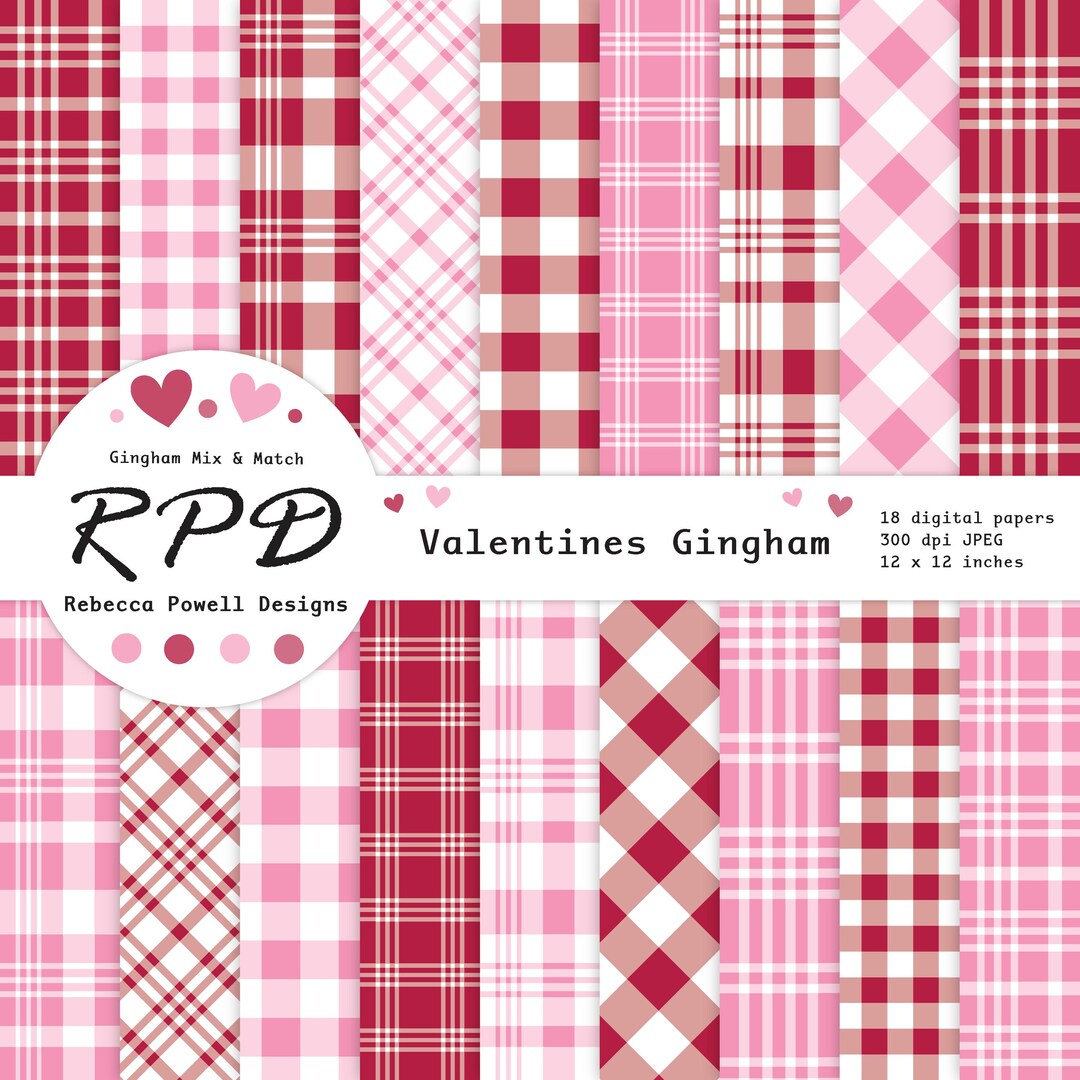 Valentines Pink & Red Gingham Plaid Digital Paper, Seamless Patterns ...