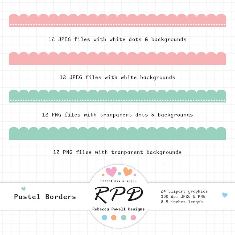 Pastel Scalloped Ribbon Borders Clipart Set: Scrapbook & Planner ...