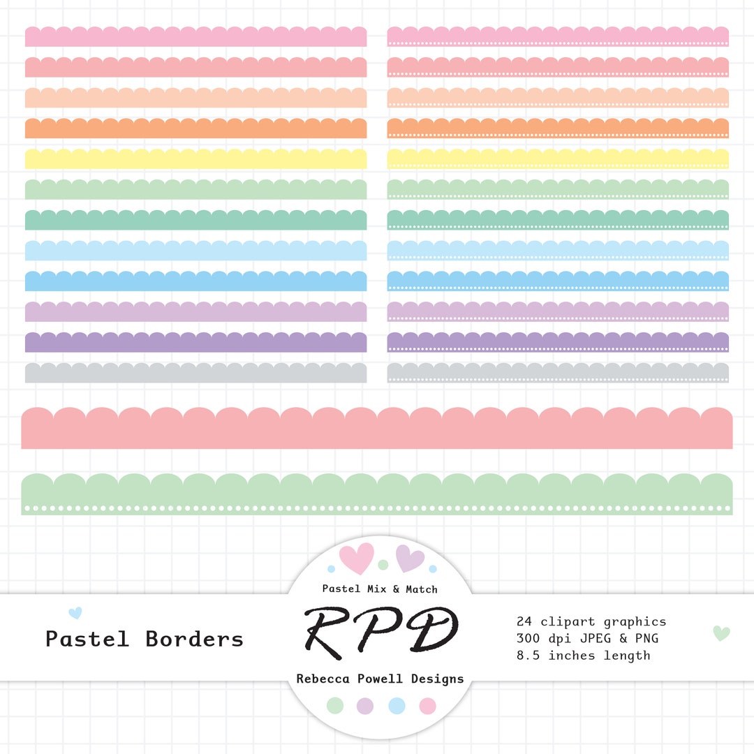 Scalloped Ribbon Borders Digital Clip Art Set, Pastel Colours ...