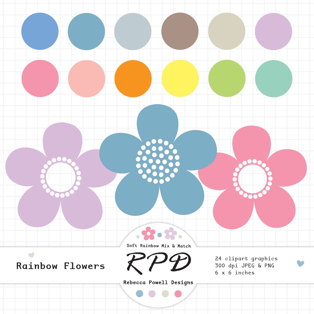 SALE Cute Flowers Floral Digital Clip Art Set, Hand Drawn, Pastel ...