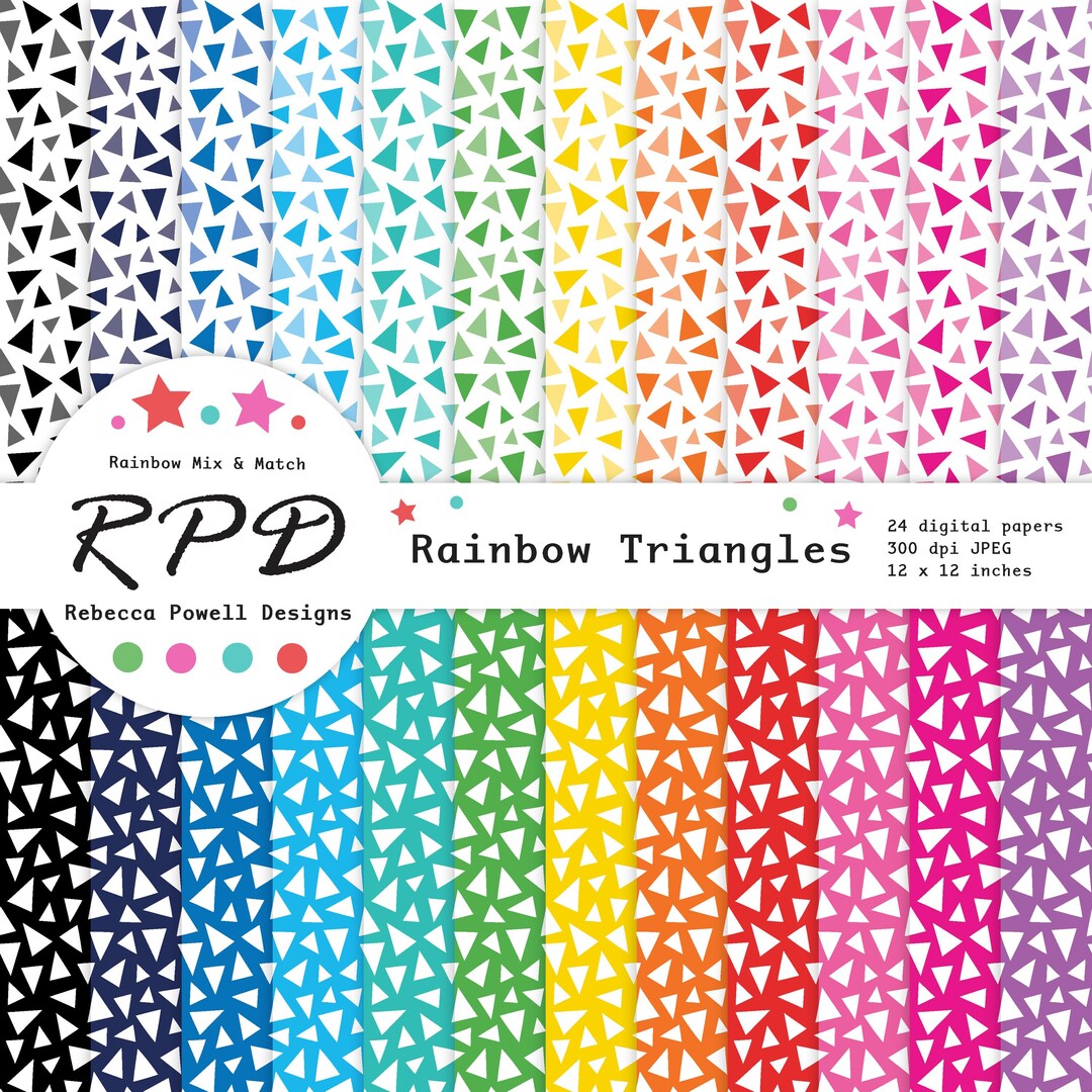 Rainbow Triangles Digital Papers: Seamless Geometric Patterns (instant ...