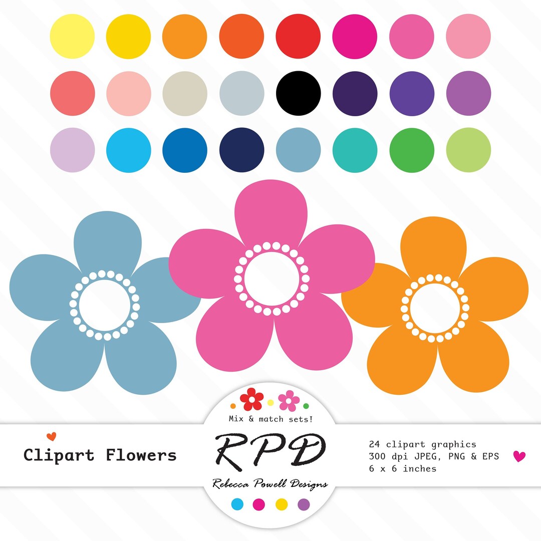 Flowers Hand Drawn Digital Clip Art Set Floral Images - Etsy