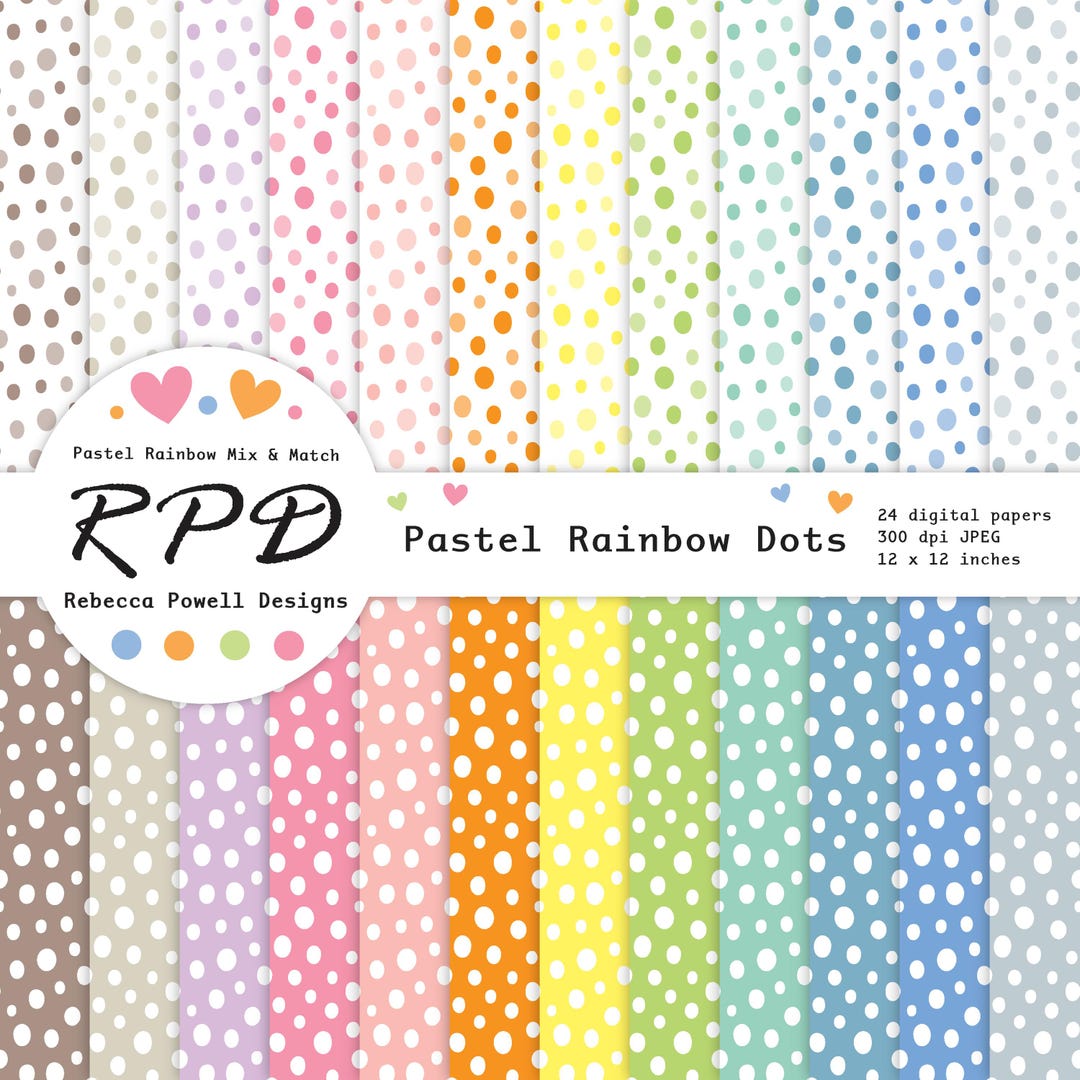 Dots Seamless Pattern Digital Paper, Pastel Rainbow Colours, White ...