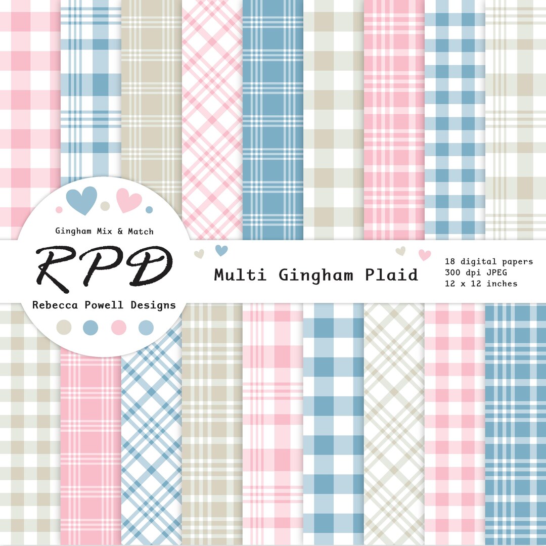 Pastel Colours & White Gingham Checks Digital Paper, Seamless Patterns ...