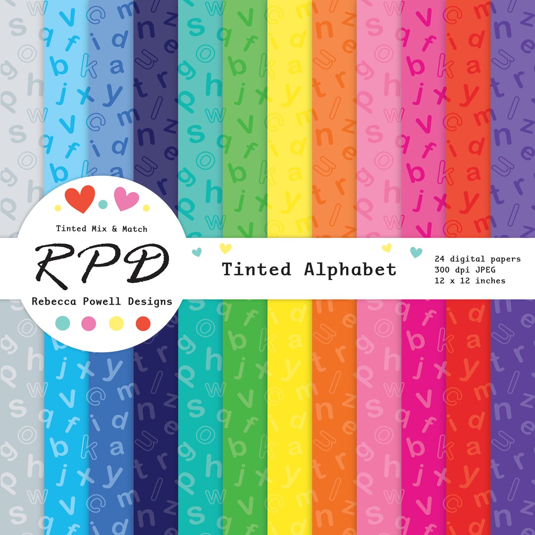 ABC Alphabet Letters Digital Paper, Seamless Pattern, Tinted Rainbow ...