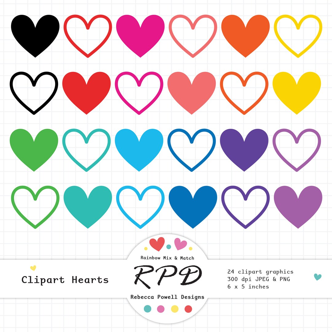Love Hearts Digital Clip Art Set, Rainbow Colours, Png, Jpeg ...