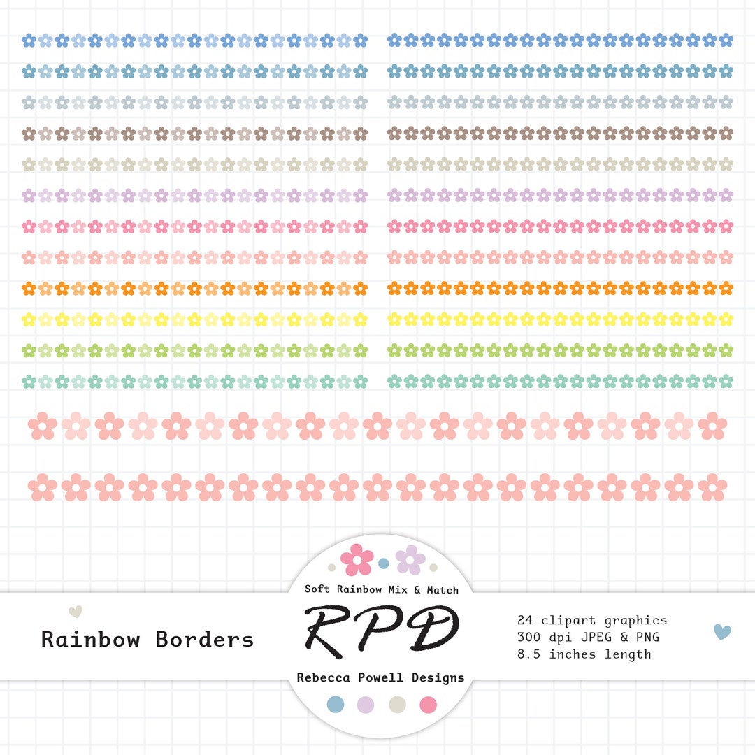 Flowers Floral Ribbon Borders Digital Clip Art Set, Pastel Rainbow ...