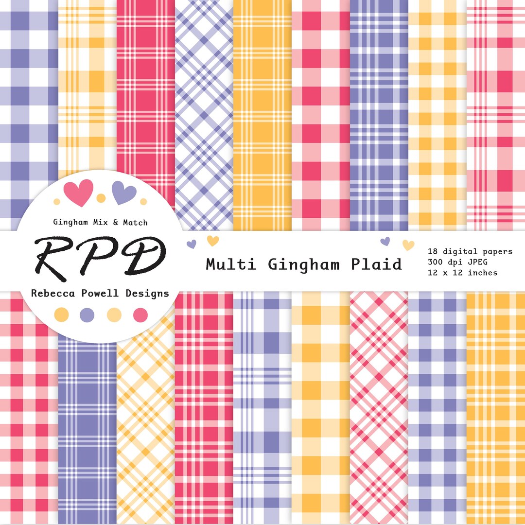 Rainbow Gingham Plaid Digital Paper Pack: Seamless Patterns (digital ...