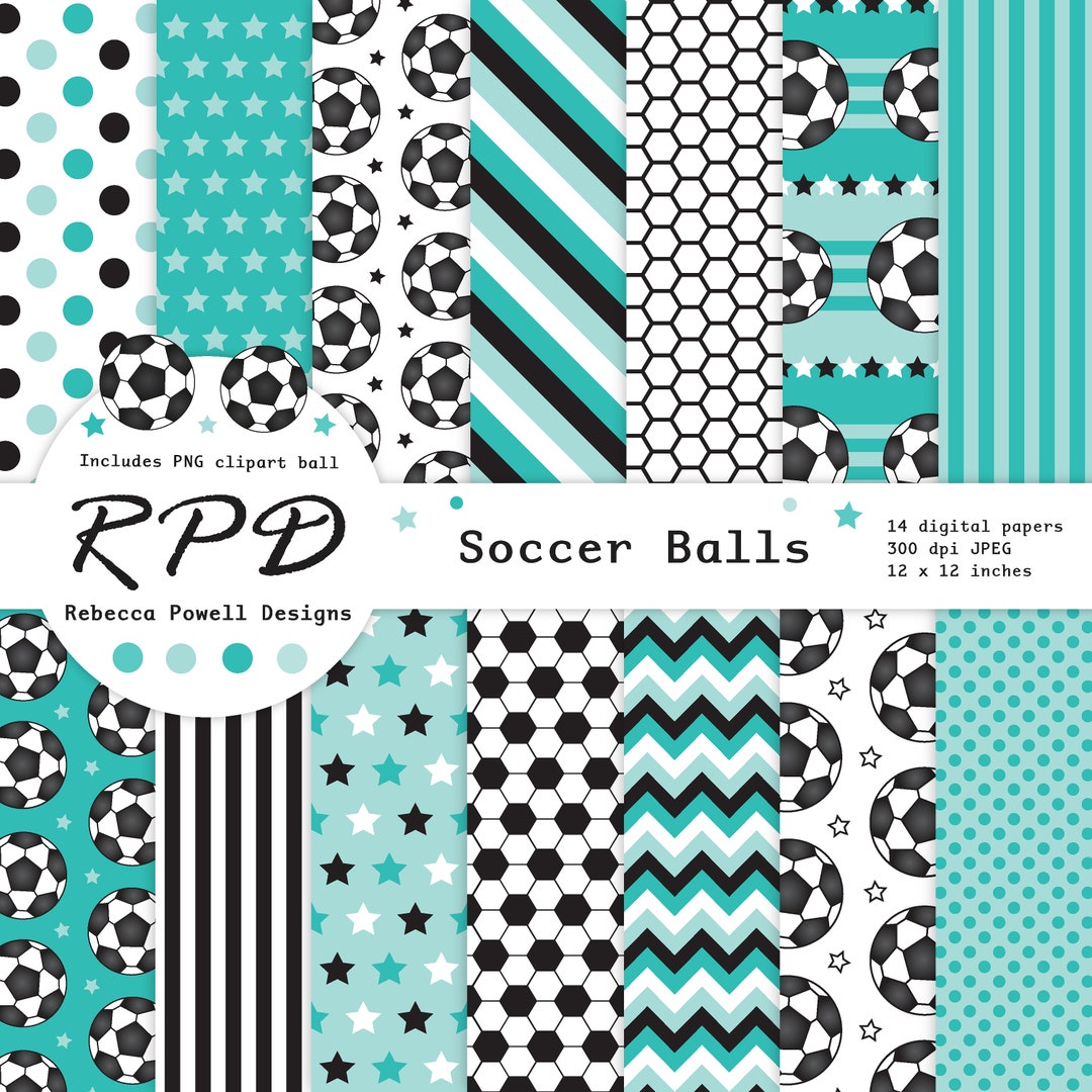 Soccer Football Digital Paper Pack, Seamless, PNG Clip Art Ball ...