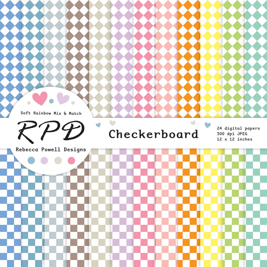 Checkerboard Pattern Seamless Digital Paper, Pastel Rainbow Colours ...