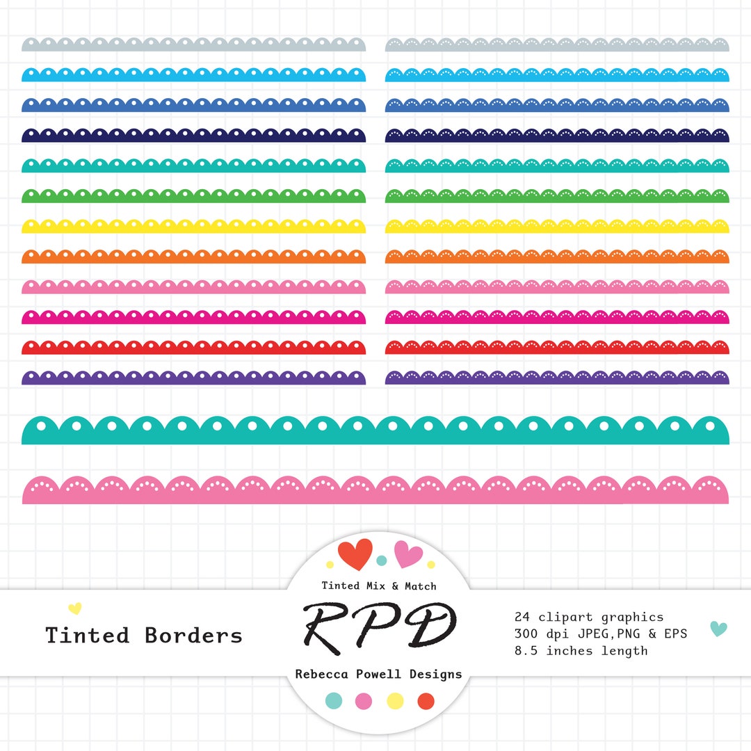 Vintage Scalloped Borders Digital Clip Art, Rainbow Colours ...