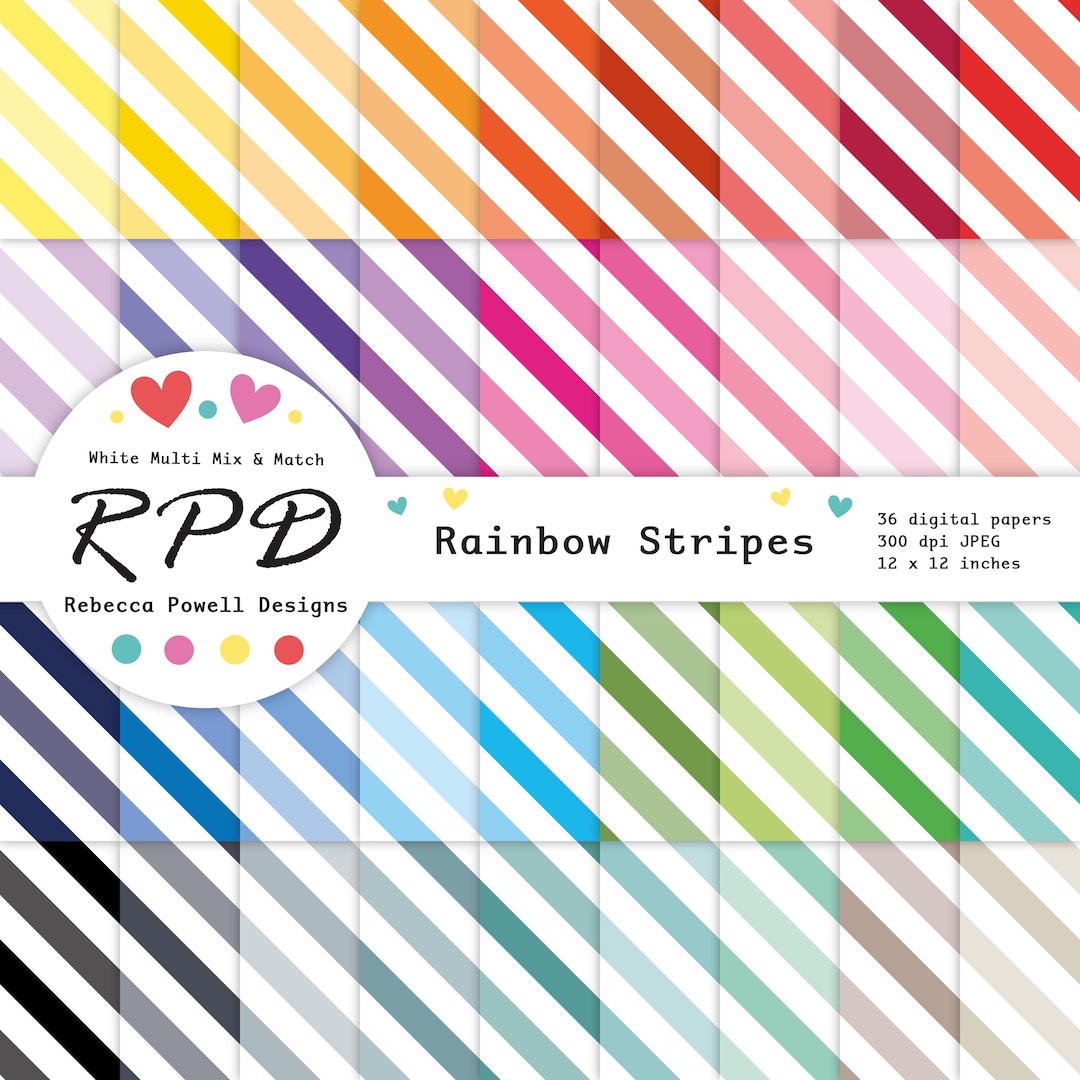 Diagonal Stripes Seamless Digital Paper, Rainbow Colours, Scrapbook ...