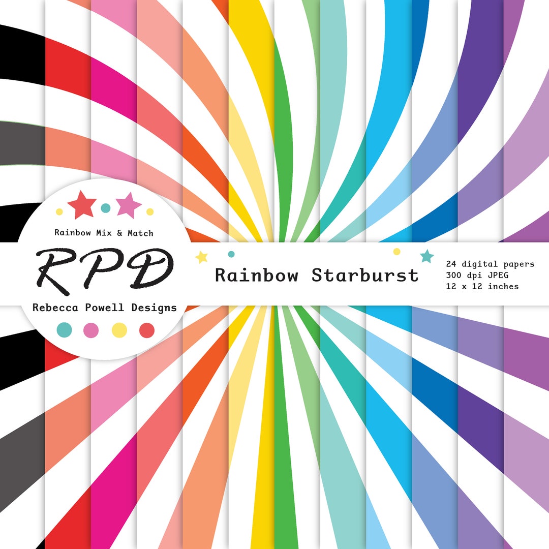 Starburst Digital Paper Pack, Sunburst Paper, Spiral Pattern, Multi ...
