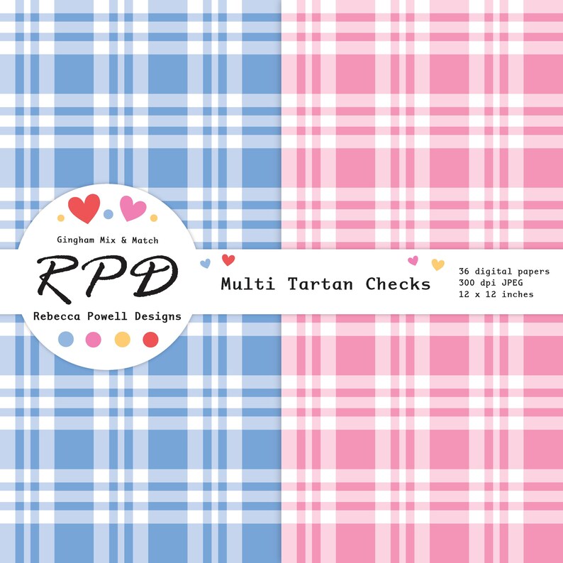 Rainbow Tartan Digital Paper Pack: Seamless Plaid Patterns (commercial ...