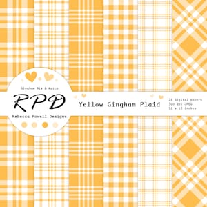 Yellow & White Gingham Plaid Digital Checks Paper, Seamless Patterns ...