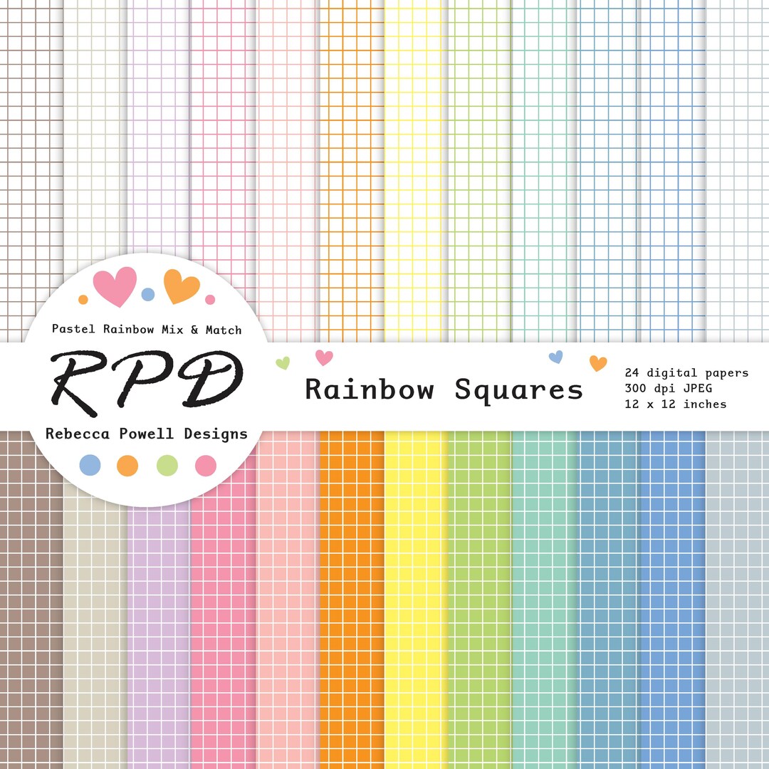 Grid Pattern Seamless Digital Paper Pack, Pastel Rainbow Colours ...