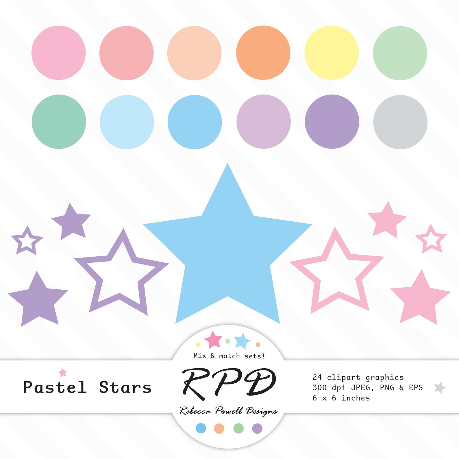 Stars Digital Clip Art Set Solid Pastel Colours Star - Etsy