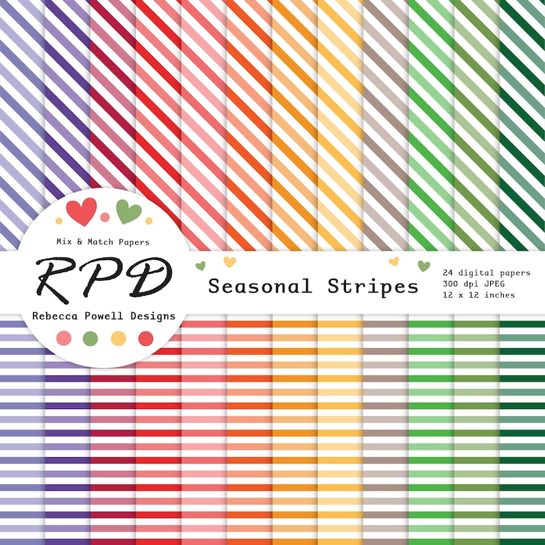 Stripes Digital Paper, Seamless Pattern, Rainbow Colours & White ...